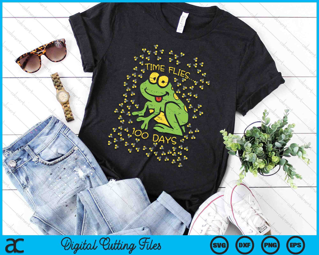 100th Day Of School 100 Days Time Flies Frog SVG PNG Printable Files ...