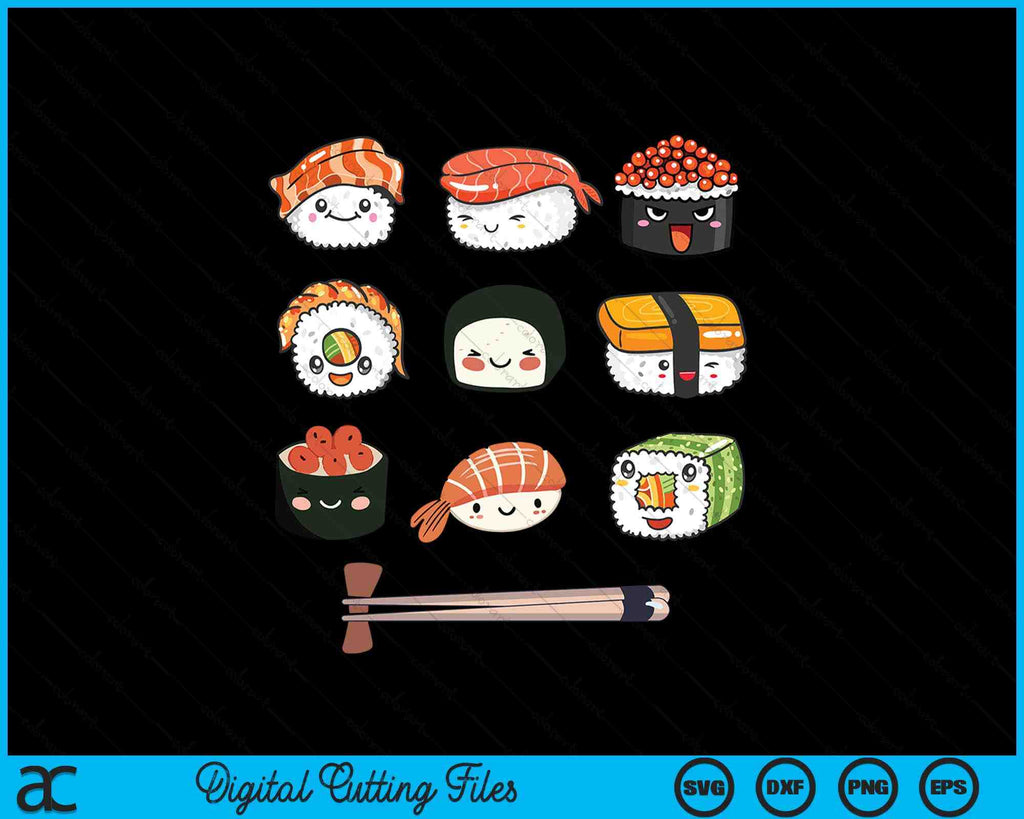 Happy Sushi Anime Kawaii Set Japanese Food Lover Otaku Manga SVG PNG ...