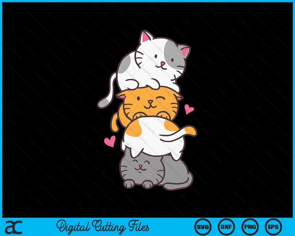 Kawaii Neko Cute Cats Pile Anime SVG PNG Digital Cutting Files ...