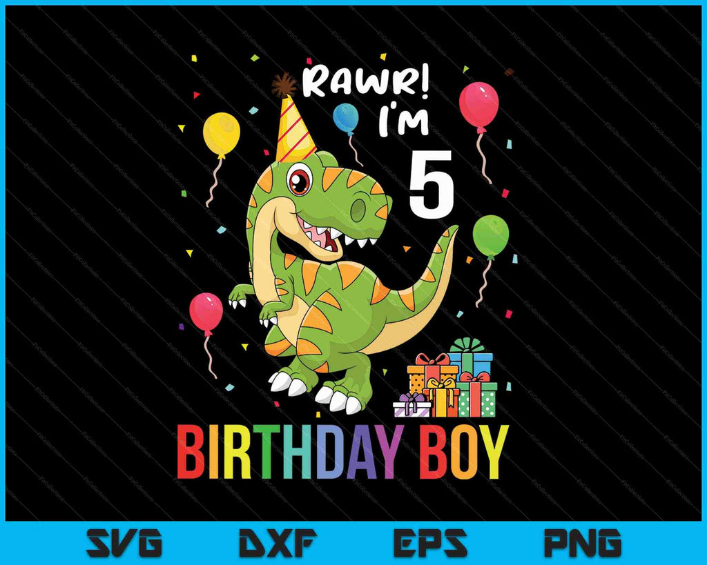 Kids 5 Year Old Shirt 5th Birthday Boy T Rex Dinosaur SVG PNG Files – creativeusarts