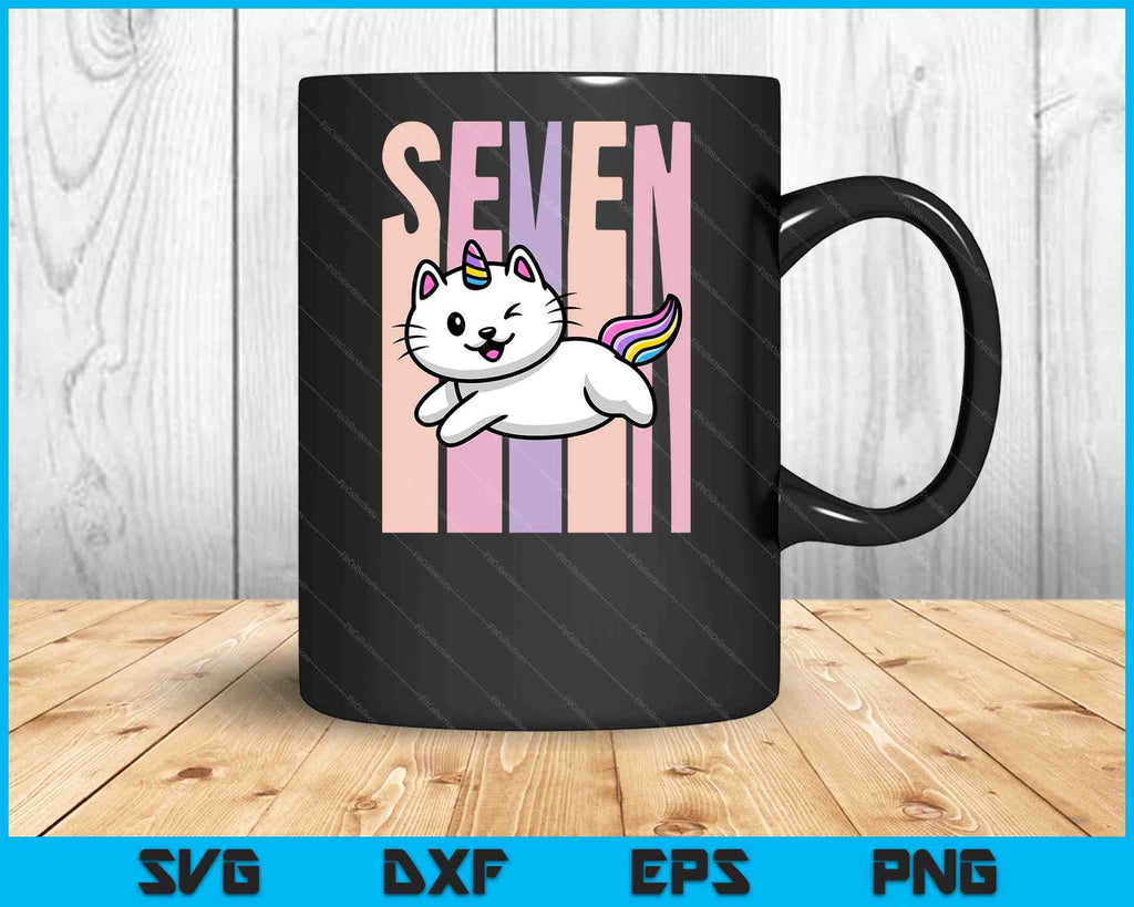 Kids 7 Year Old Cute Caticorn Cat Unicorn Birthday Girl SVG PNG Files ...