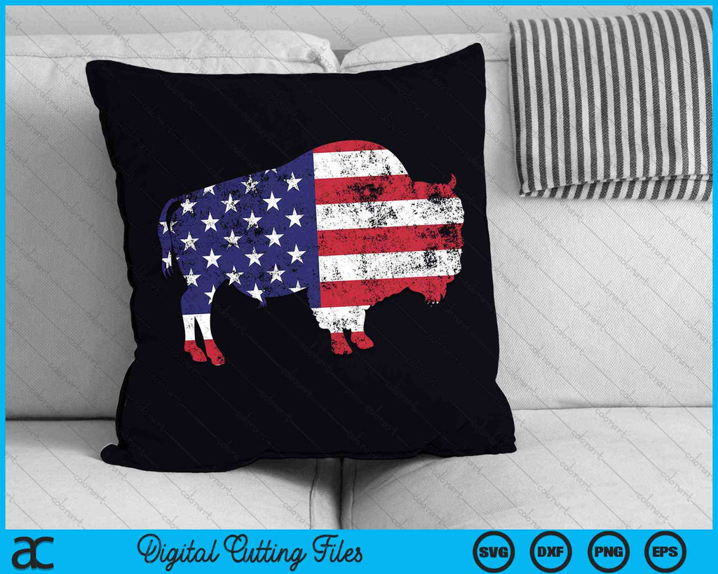 Vintage Bison American Flag Buffalo Simple SVG PNG Cutting Files ...