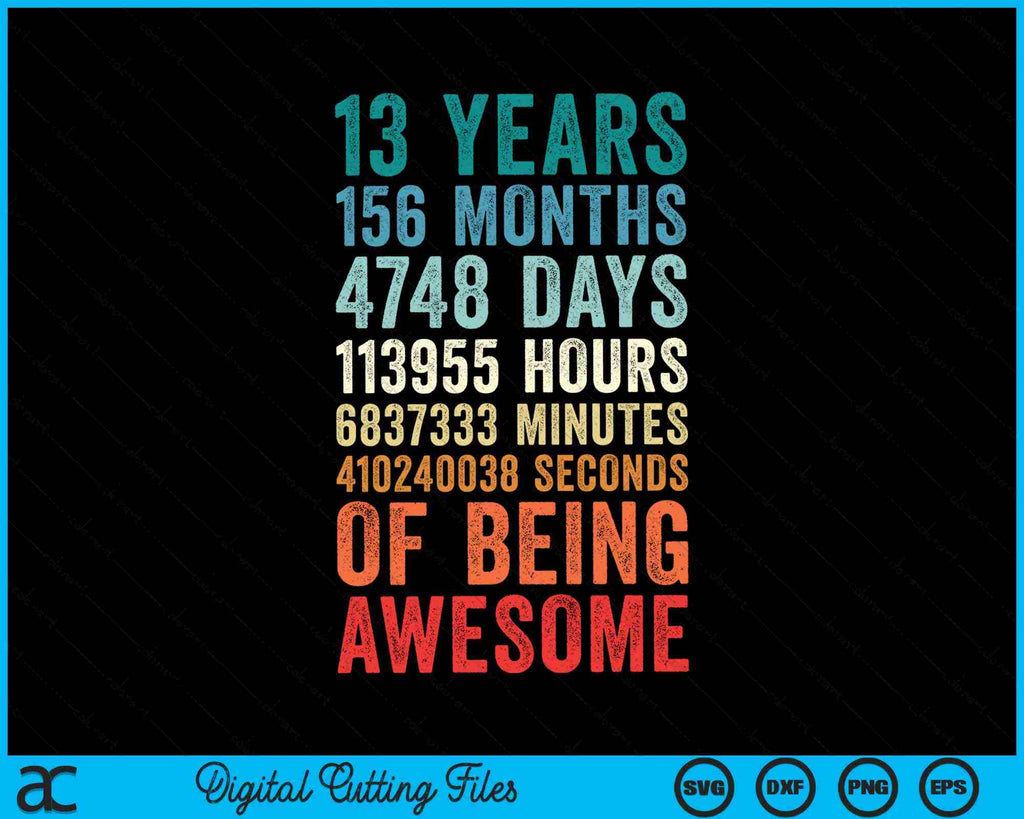 13 Years 156 Months Of Being Awesome 13th Birthday SVG PNG Files ...