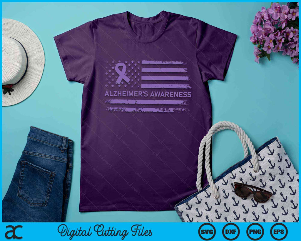 Alzheimer's Awareness Purple Ribbon American Flag Dementia SVG Files ...