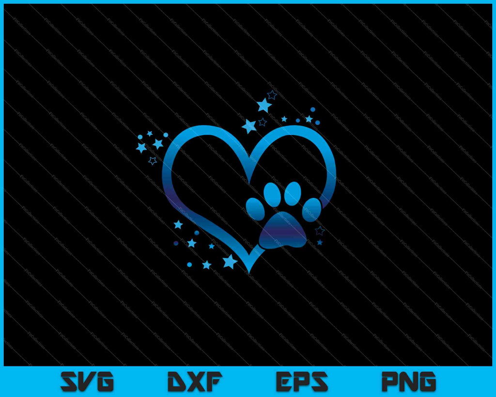 Awesome Blue Paw Print Heart SVG PNG Cutting Printable Files ...