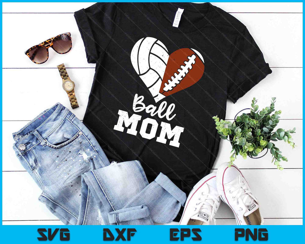 Ball Mom Heart Funny Football Volleyball Mom SVG PNG Cutting Files ...