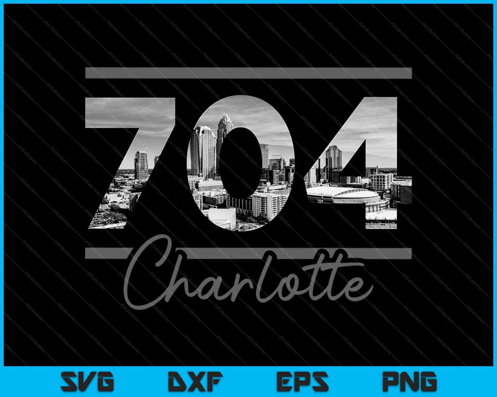 Charlotte 704 Area Code Skyline North Carolina Vintage SVG PNG ...