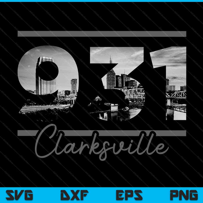 Clarksville 931 Area Code Skyline Tennessee Vintage SVG PNG Files ...