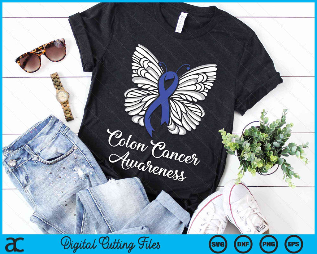 Colon Cancer Awareness Colorectal Cancer Blue Butterfly SVG PNG Files ...