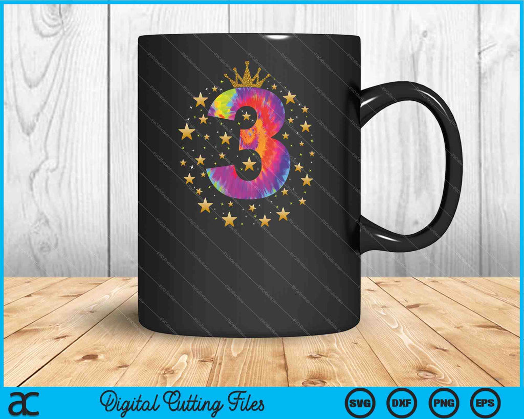 Colorful Tie Dye Number 3 Year Old Girls 3rd Birthday SVG PNG Files ...