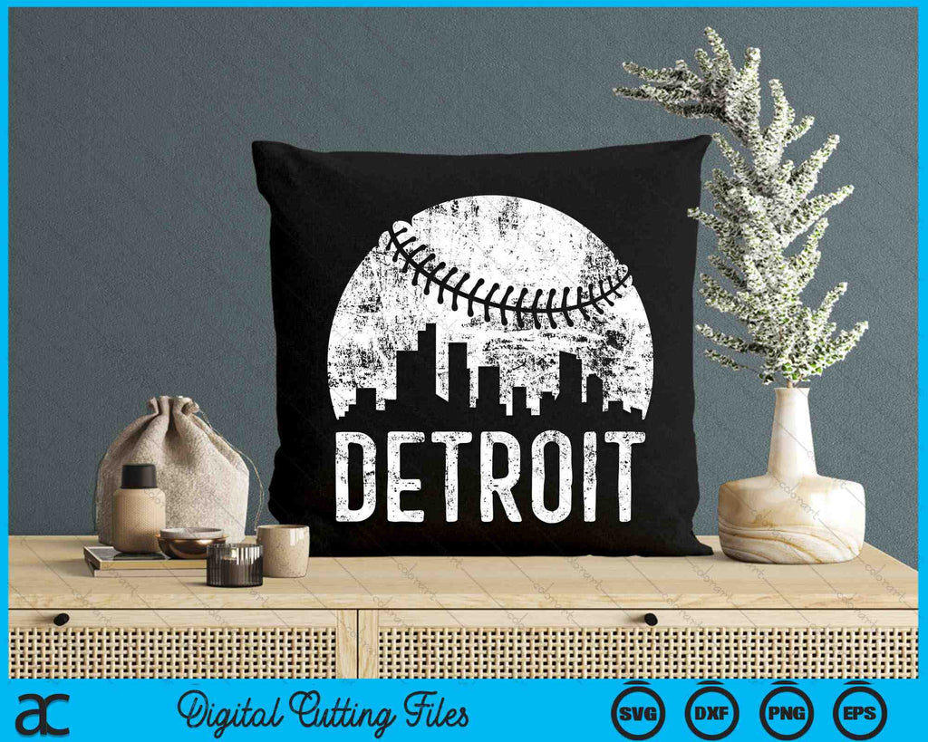 Detroit Skyline Vintage Detroit Baseball SVG PNG Digital Cutting Files ...