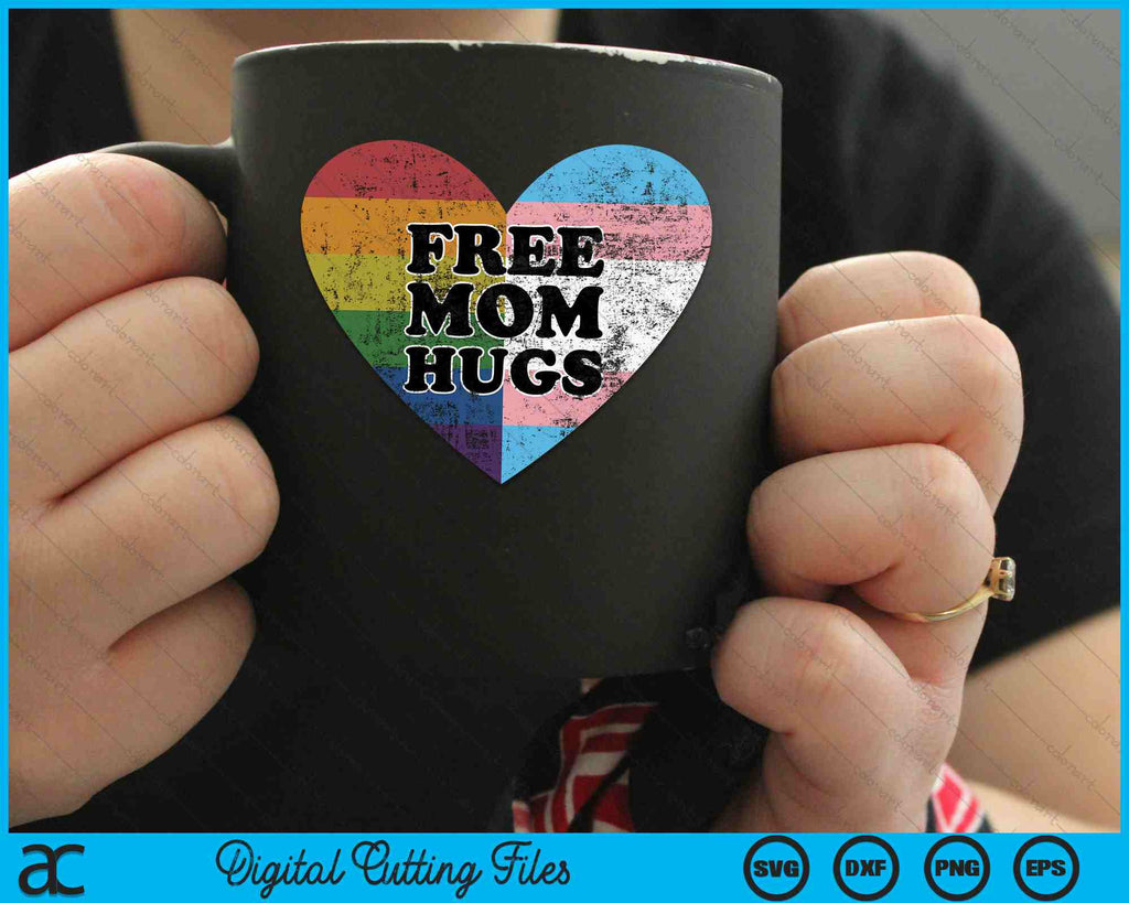 Free Mom Hugs LGBTQ Rainbow And Transgender Flag Heart SVG Files ...