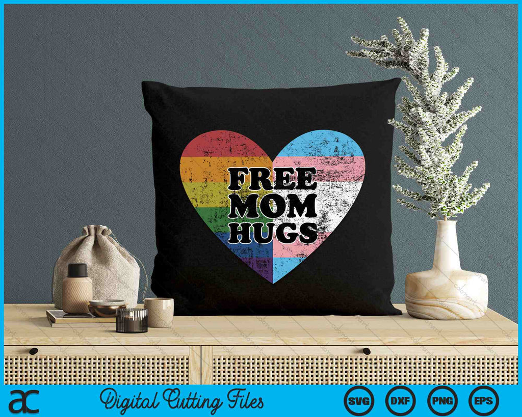 Free Mom Hugs LGBTQ Rainbow And Transgender Flag Heart SVG Files ...