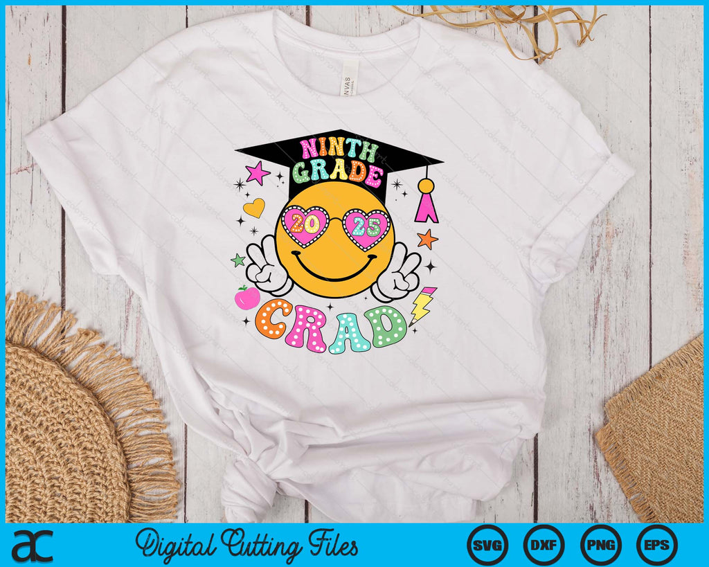 Groovy 9th Grade Graduate Happy Face Graduation 2025 Grad SVG Files ...