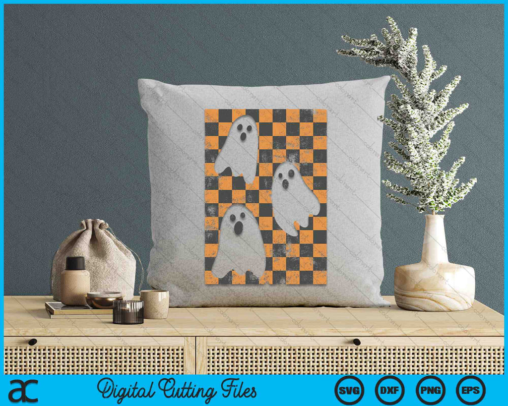 Halloween Ghosts Spooky Season Checker Board Distressed SVG PNG Files ...