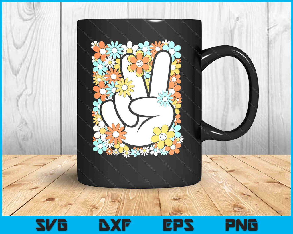 Hippie Peace Hand Sign Groovy Flower 60s 70s Retro SVG PNG Files ...