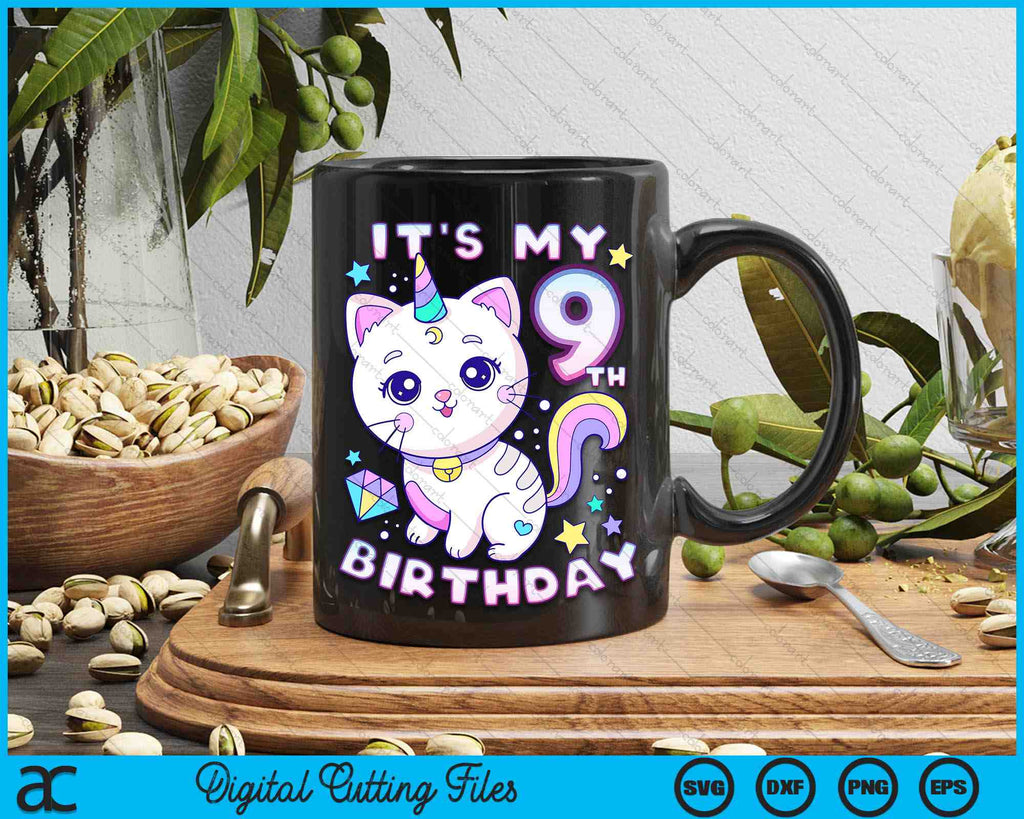 It's My 9th Birthday Unicorn Birthday Girl 9 Years Old SVG PNG Files ...
