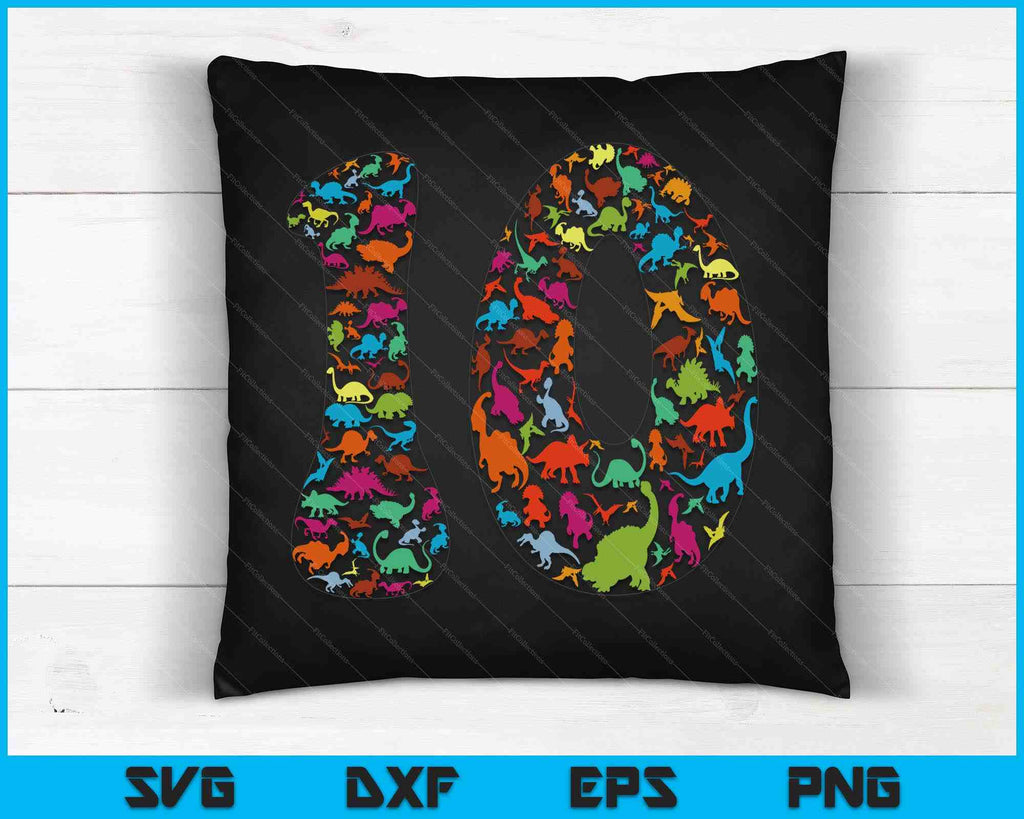 Kids Dinosaur 10th Birthday Boy T-Rex Party Rawr I'm 10 SVG PNG Files ...