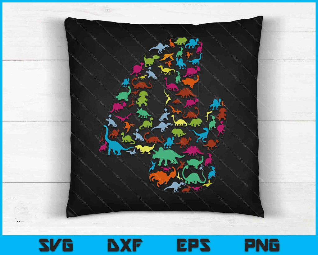 Kids Dinosaur 4th Birthday Boy T-Rex Party Rawr I'm 4 SVG PNG Files ...