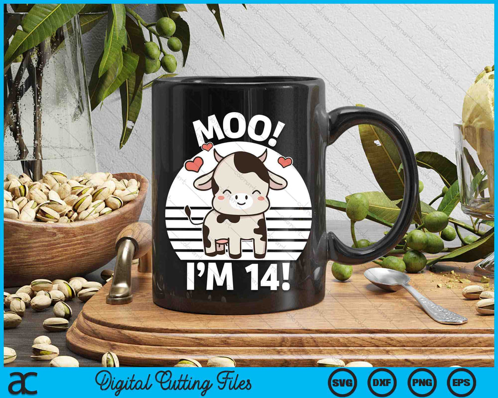 Kids Farm Outfit 14th Birthday Moo I'm 14! SVG Digital Printable Files ...