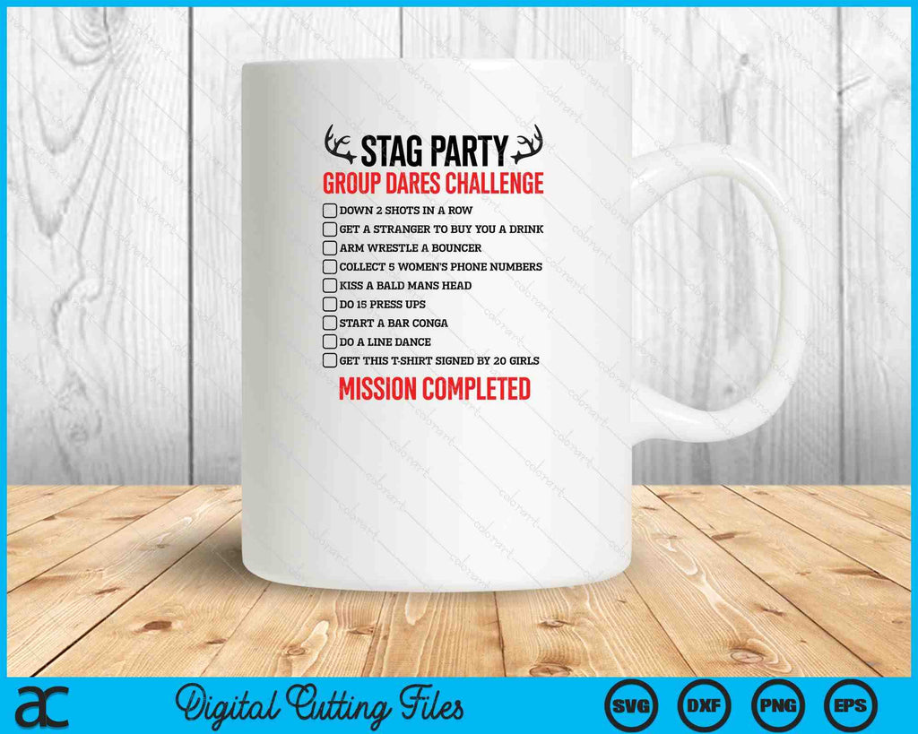 Mens Stag Do Group Challenge Checklist Game SVG PNG Printable Files ...
