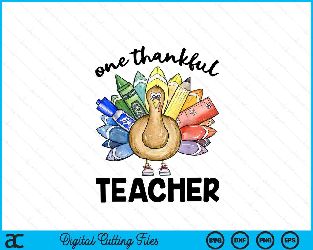 One Thankful Teacher Thanksgiving Turkey Cute Crayon Pencil SVG Files ...