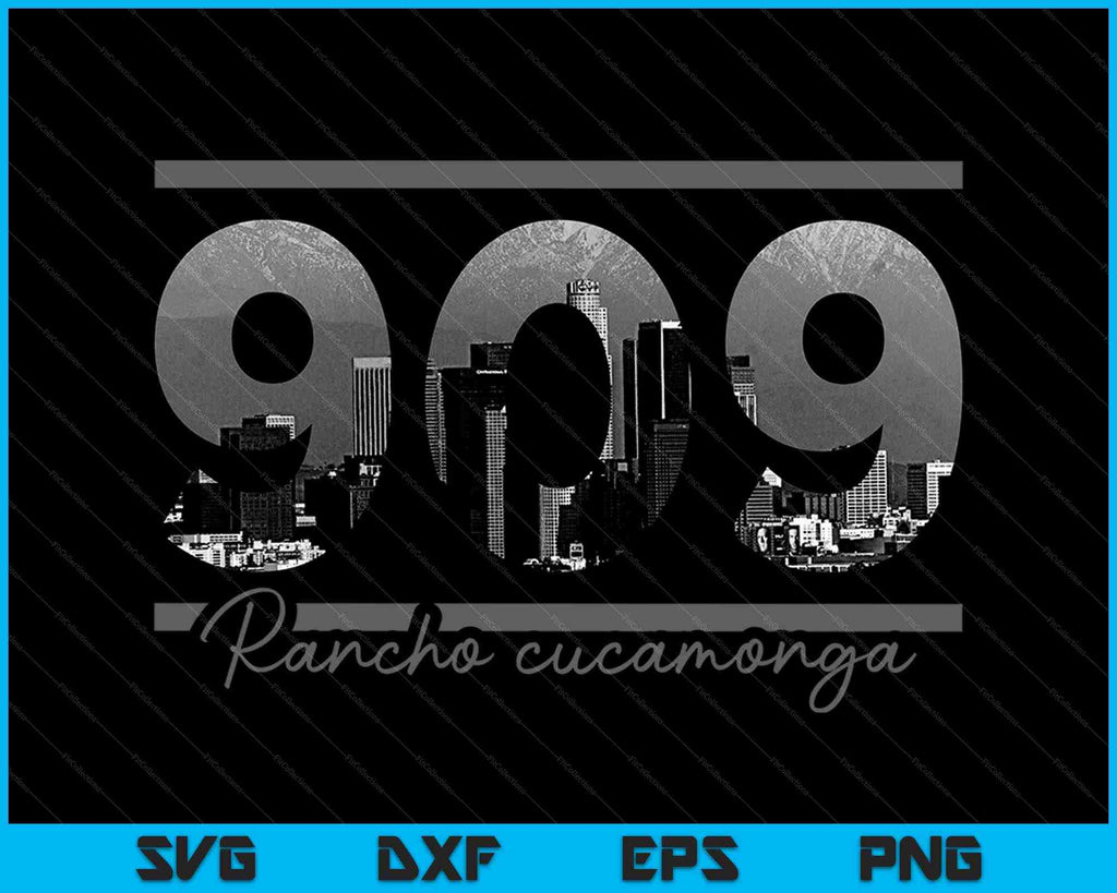 Rancho Cucamonga 909 Area Code Skyline California Vintage SVG PNG Files ...