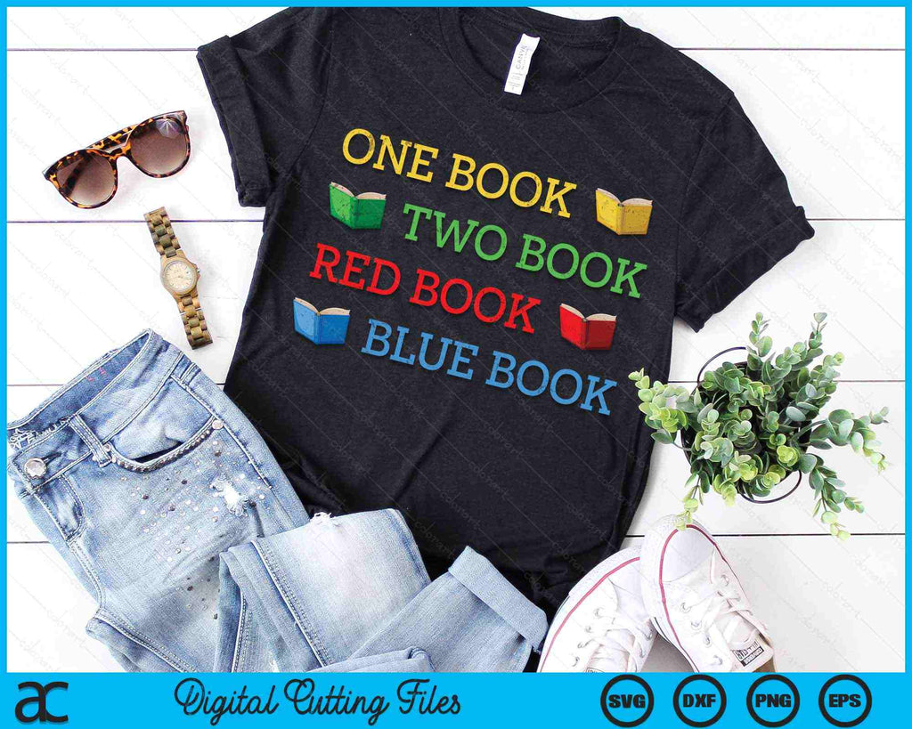 Reading One Book Two Book Red Book Blue Book Book Lover SVG PNG Files ...