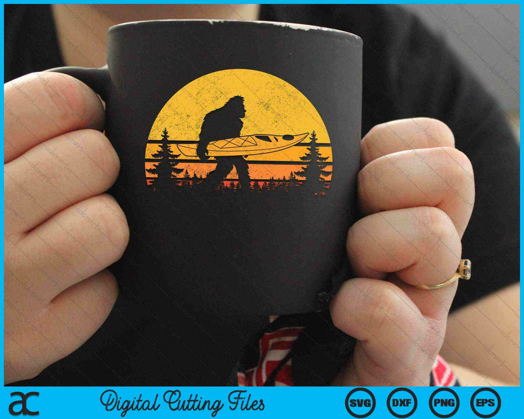 Retro Bigfoot Kayak Vintage Sasquatch Kayaking SVG PNG Cutting Files ...