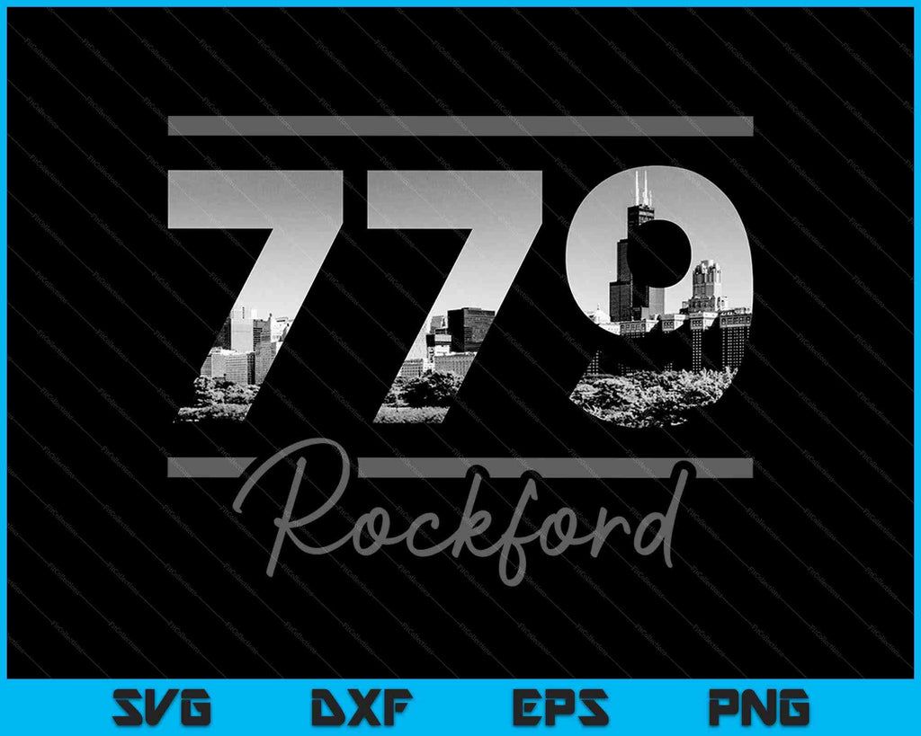 Rockford 779 Area Code Skyline Illinois Vintage SVG PNG Files ...