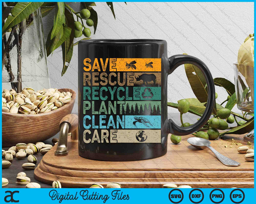 Save Bees Rescue Animals Recycle Plastics Fun Earth Day SVG PNG Files ...