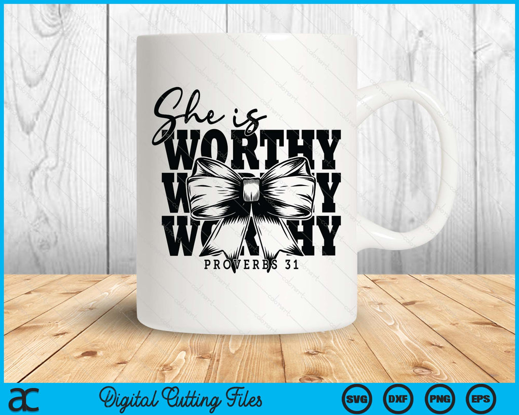She Is Worthy Retro Christian Bow SVG PNG Digital Printable Files ...