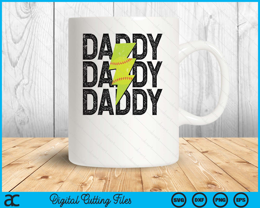 Softball Daddy Distressed Lightning Bolt SVG PNG Printable Files ...