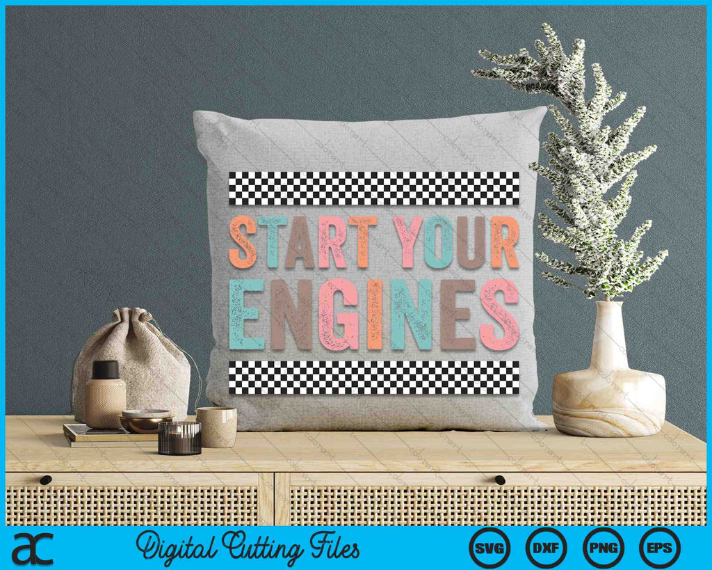 Start Your Engines Vintage Retro Checkered Flag Racing Car SVG Files ...