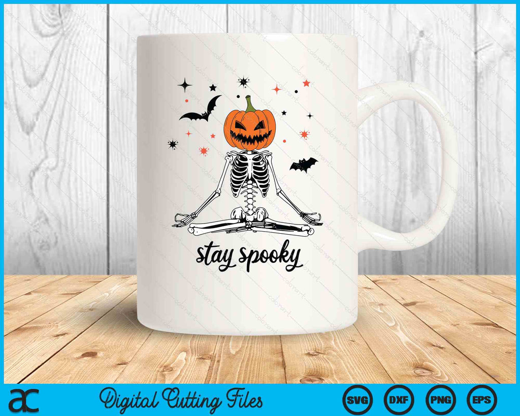 Stay Spooky Yoga Pose Skeleton Funny Halloween Pumpkin SVG PNG Files ...
