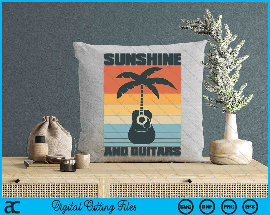 Sunshine And Guitars Retro Acoustic Guitar Palm Tree Summer SVG Files ...