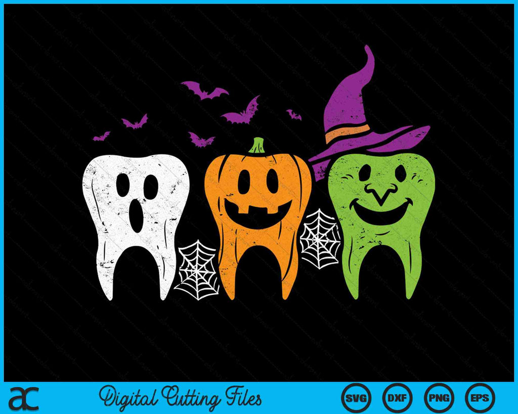 Teeth Ghost Pumpkin Witch Dental Halloween SVG PNG Cutting Files ...
