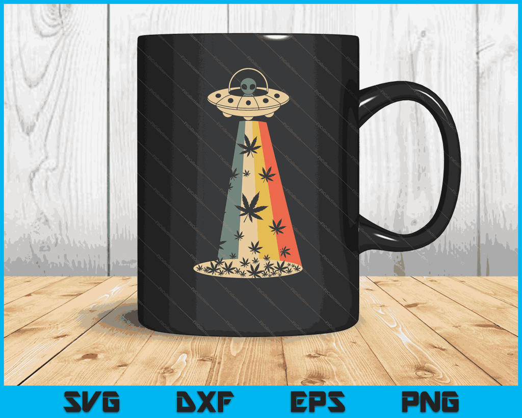 Vintage Alien Weed Pot Leaf UFO Abduction Marijuana Cannabis SVG Files ...