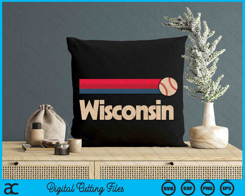 Vintage Baseball Wisconsin B-Ball Retro Stripes SVG PNG Cutting Files ...