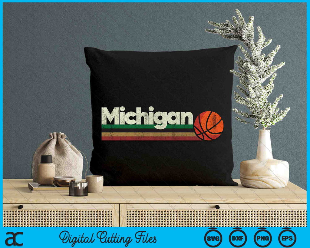 Vintage Basketball Michigan B-Ball Retro Stripes SVG PNG Cutting Files ...