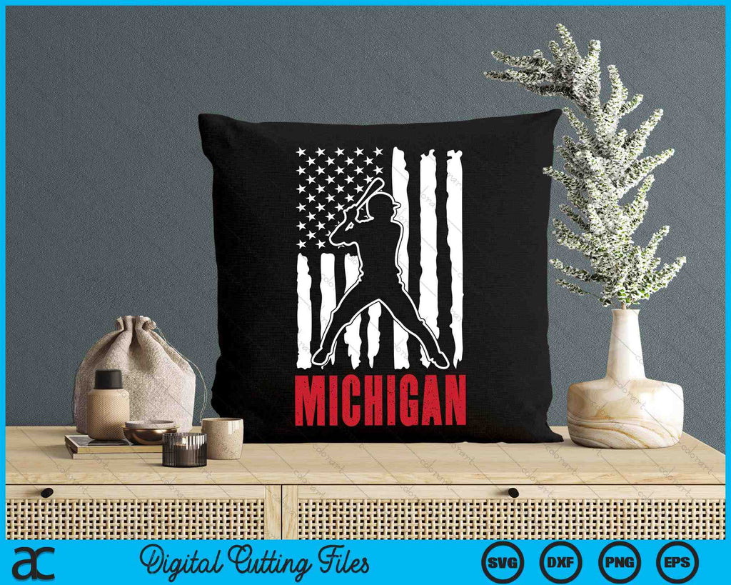 Vintage Michigan American Flag Distressed Baseball SVG Cutting Files ...