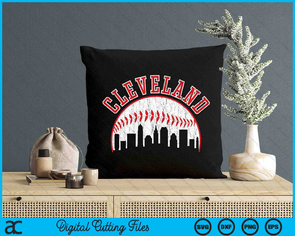 Vintage Skyline Cleveland Baseball SVG PNG Cutting Files – creativeusarts