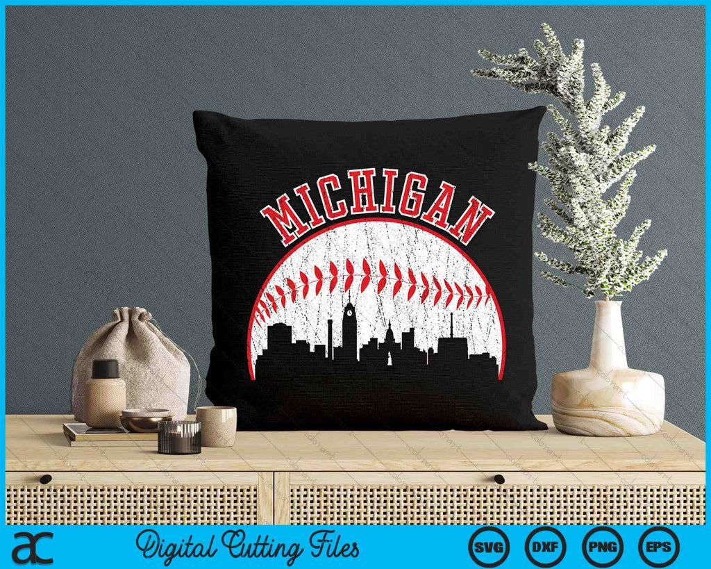 Vintage Skyline Michigan Baseball SVG PNG Digital Cutting Files ...