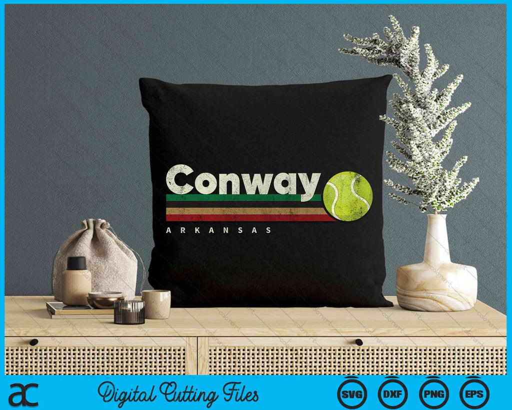 Vintage Tennis Conway City Tennis Retro Stripes SVG PNG Cutting Files ...