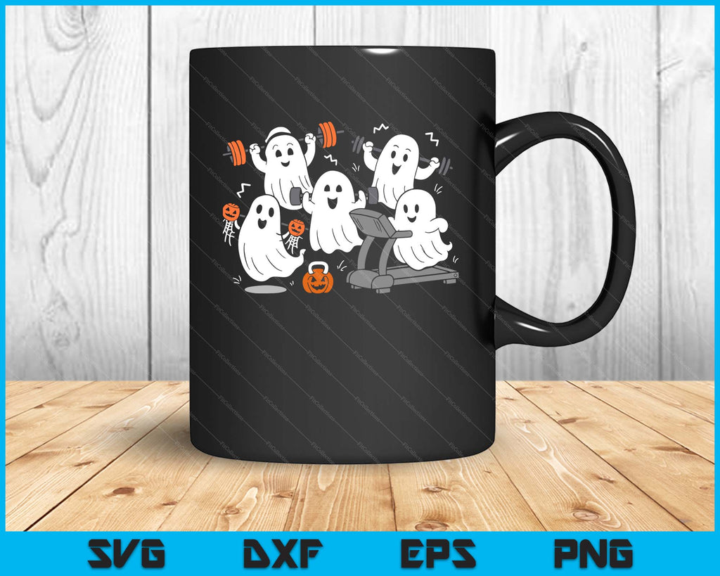 Working Out Ghost Gym Halloween Fitness Weightlifting SVG PNG Files ...