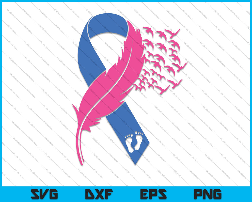 Miscarriage Infant Awareness Ribbon Feather with Birds SVG PNG Files ...