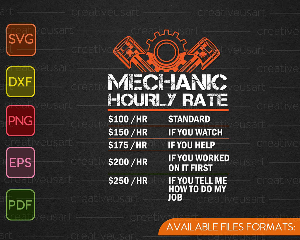Funny Mechanic Hourly Rate Gift Shirt Labor Rates SVG PNG Files ...