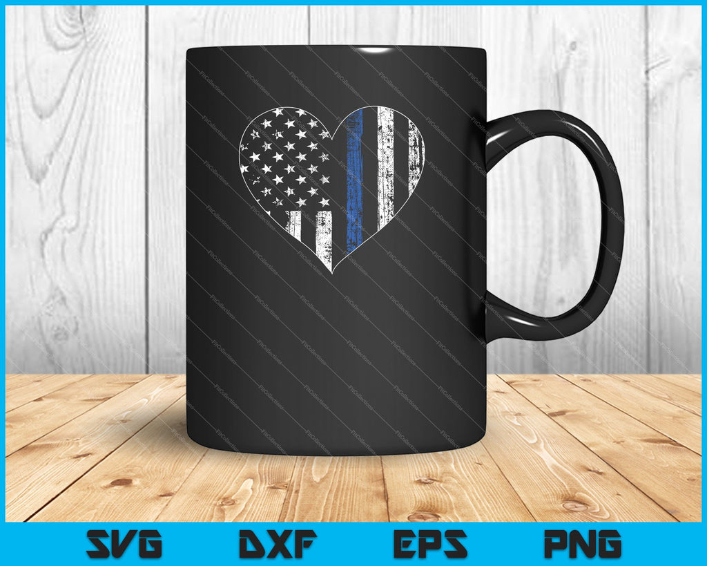 Love Our Police Officer US Flag Heart Thin Blue Line SVG PNG Files ...