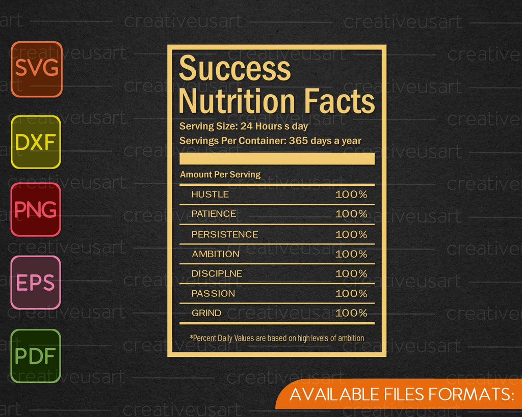 Success Nutritional Facts Label SVG PNG Printable Files – creativeusarts