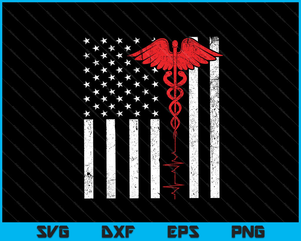 Thin Red Line Caduceus American Flag Nurse SVG PNG Files – creativeusarts